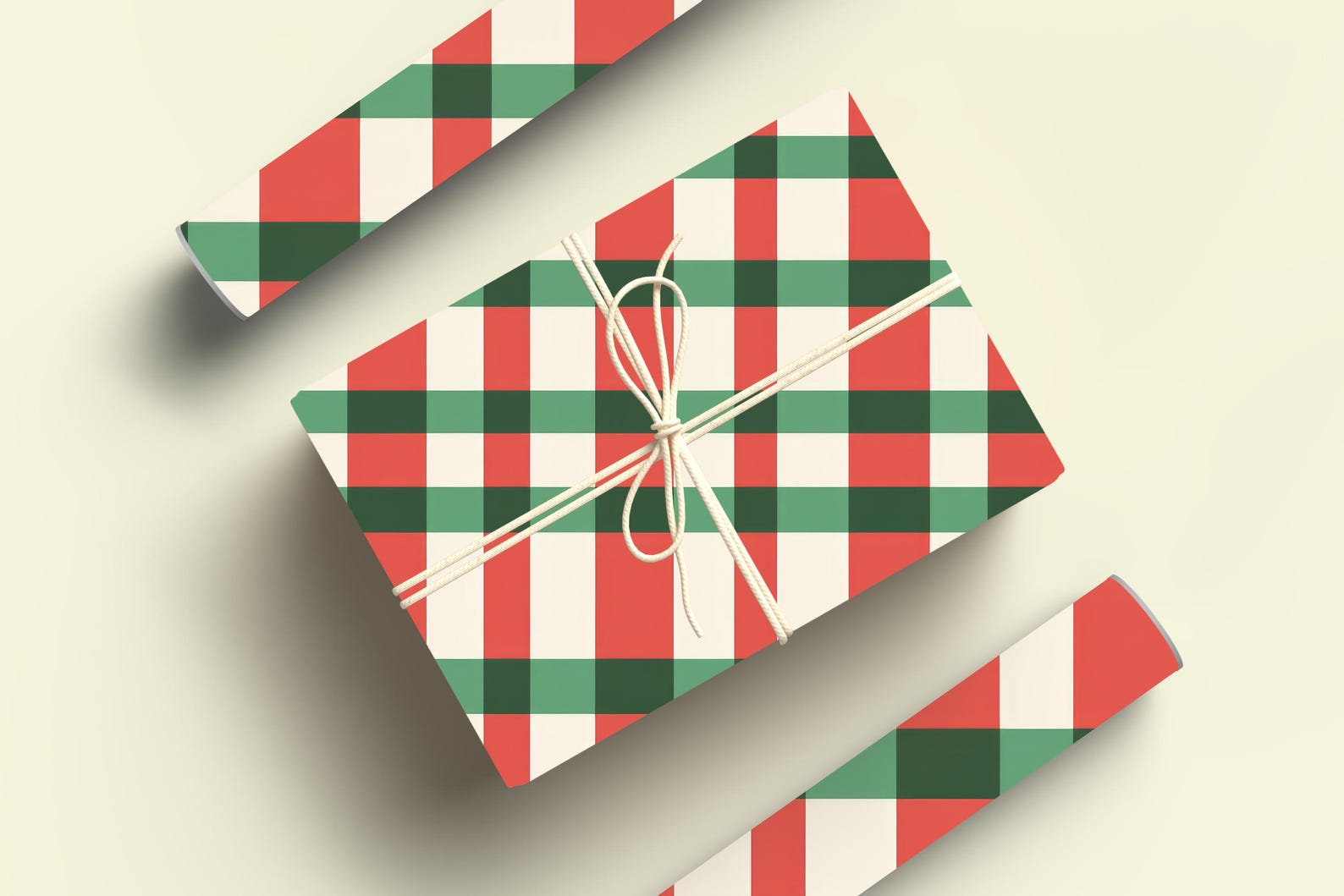 Red and Green Gingham Wrapping Paper Roll Christmas Plaid Wrapping ...
