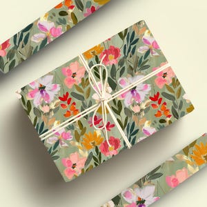 Sage Green Wrapping Paper Acrylic Floral Wrapping Paper Modern ...