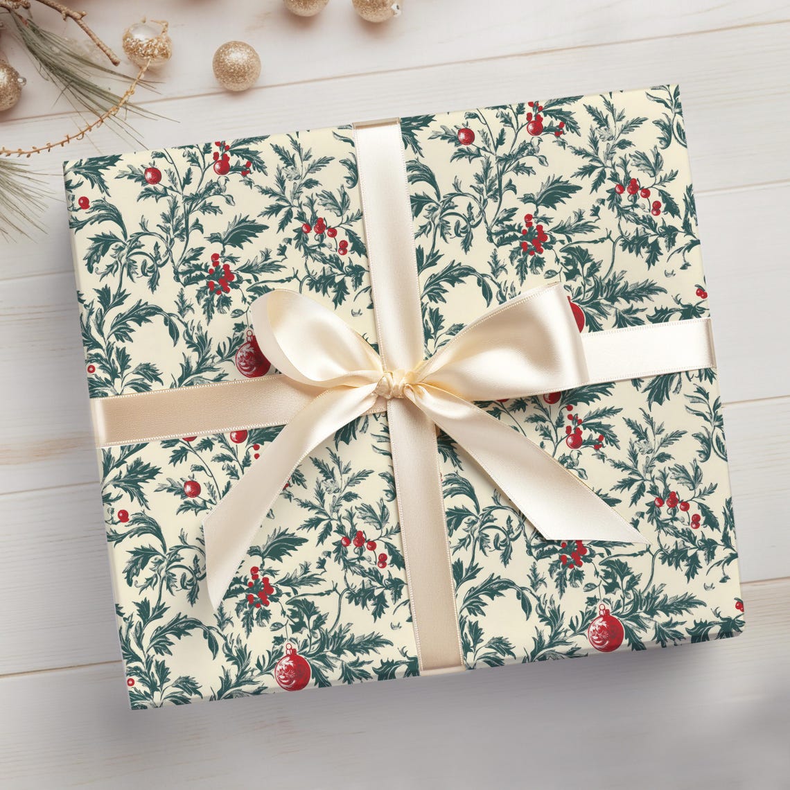 Vintage Christmas Toile Wrapping Paper Roll Red and Green Toile Gift ...