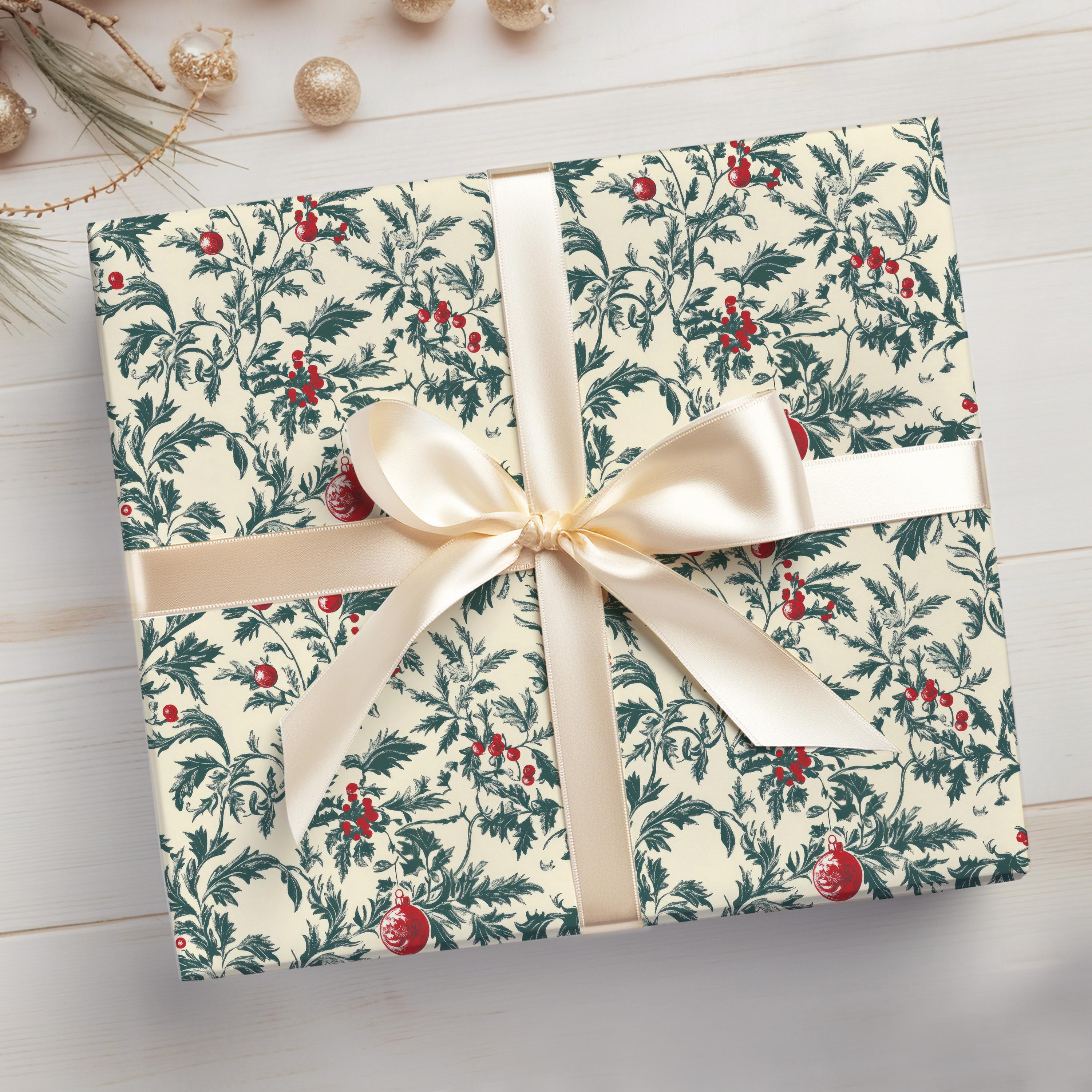 Vintage Christmas Toile Wrapping Paper Roll Red and Green Toile Gift ...