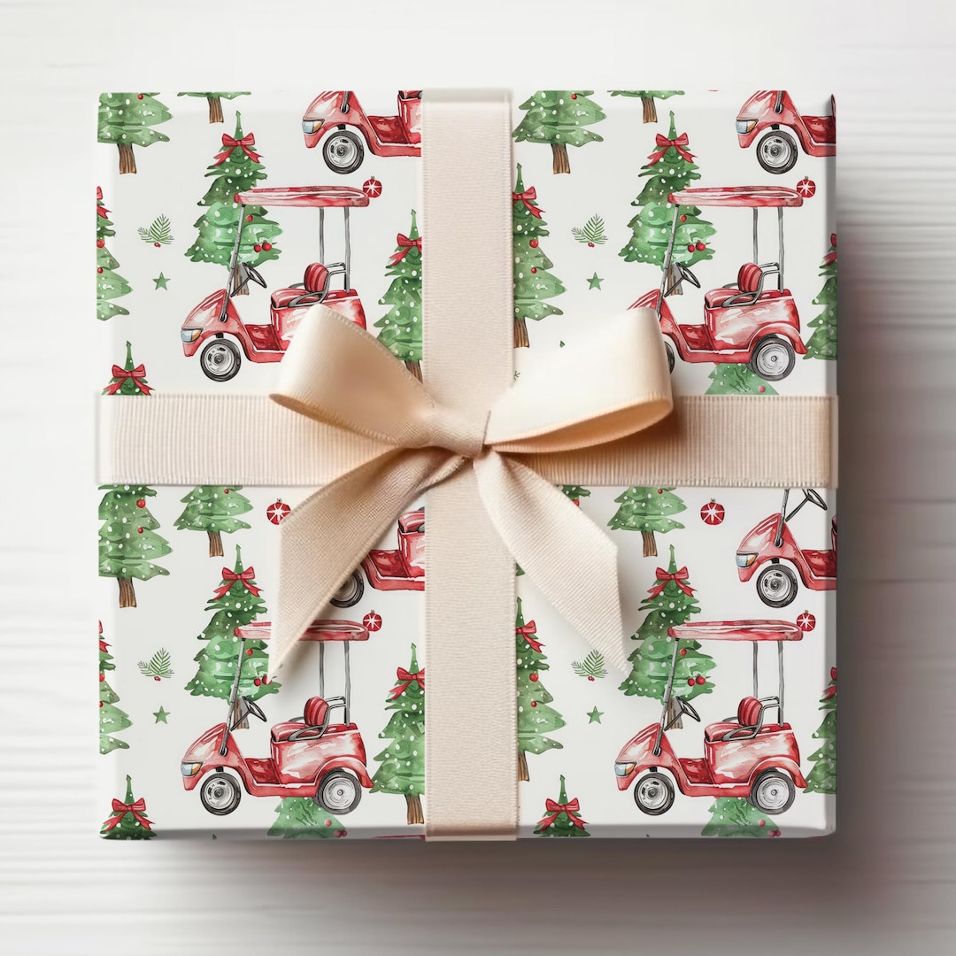 Golf Cart Wrapping Paper Christmas Golf Lovers Gift Wrap Roll, Glossy ...