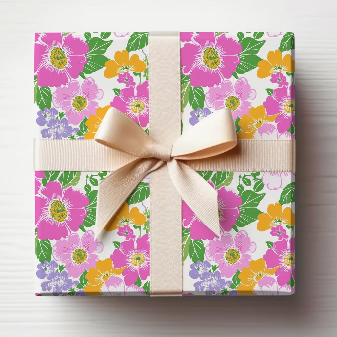 70s Wrapping Paper Roll 1970s Gift Wrapping Roll Retro Floral Wrapping ...