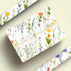 Botanical Wrapping Paper Roll Botanical Watercolor Wildflowers Wrapping ...