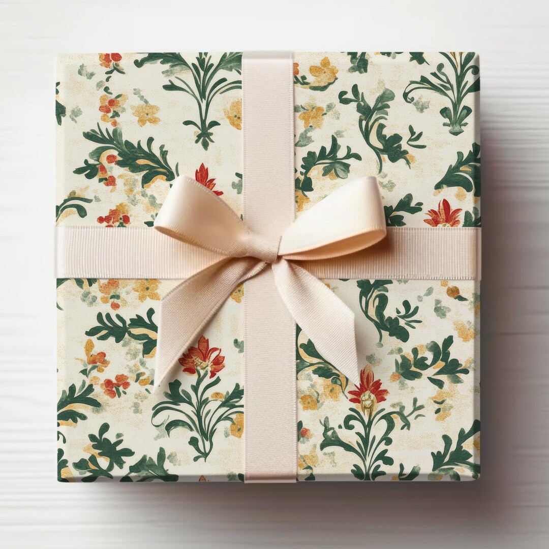 Damask Wrapping Paper Christmas Red and Green Vintage Wrapping Paper ...