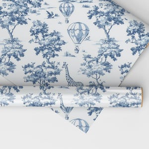 Blue Toile Wrapping Paper Circus Wrapping Paper Roll Baby Boy Gift ...
