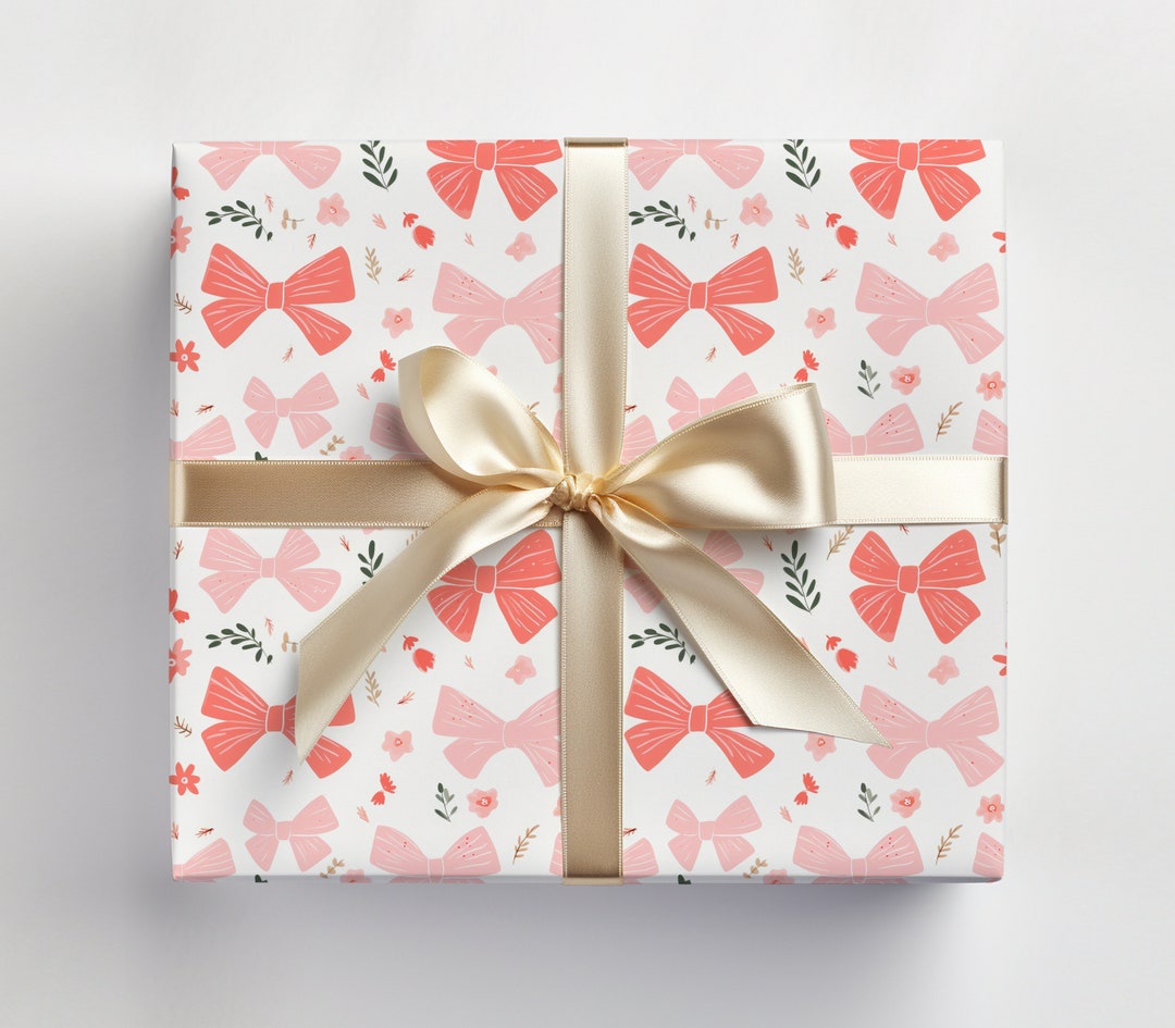 Pink Bows Wrapping Paper Cute Pink Bows Gift Wrapping for Baby Girl ...