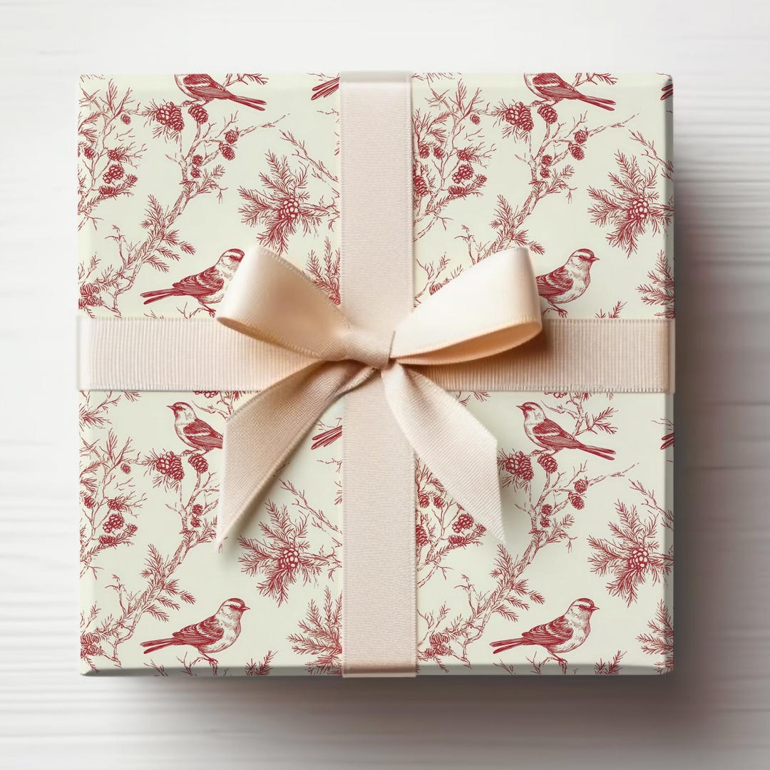 Bird Wrapping Paper Roll Vintage Birds Gift Wrap Roll Winter Birds, Red ...