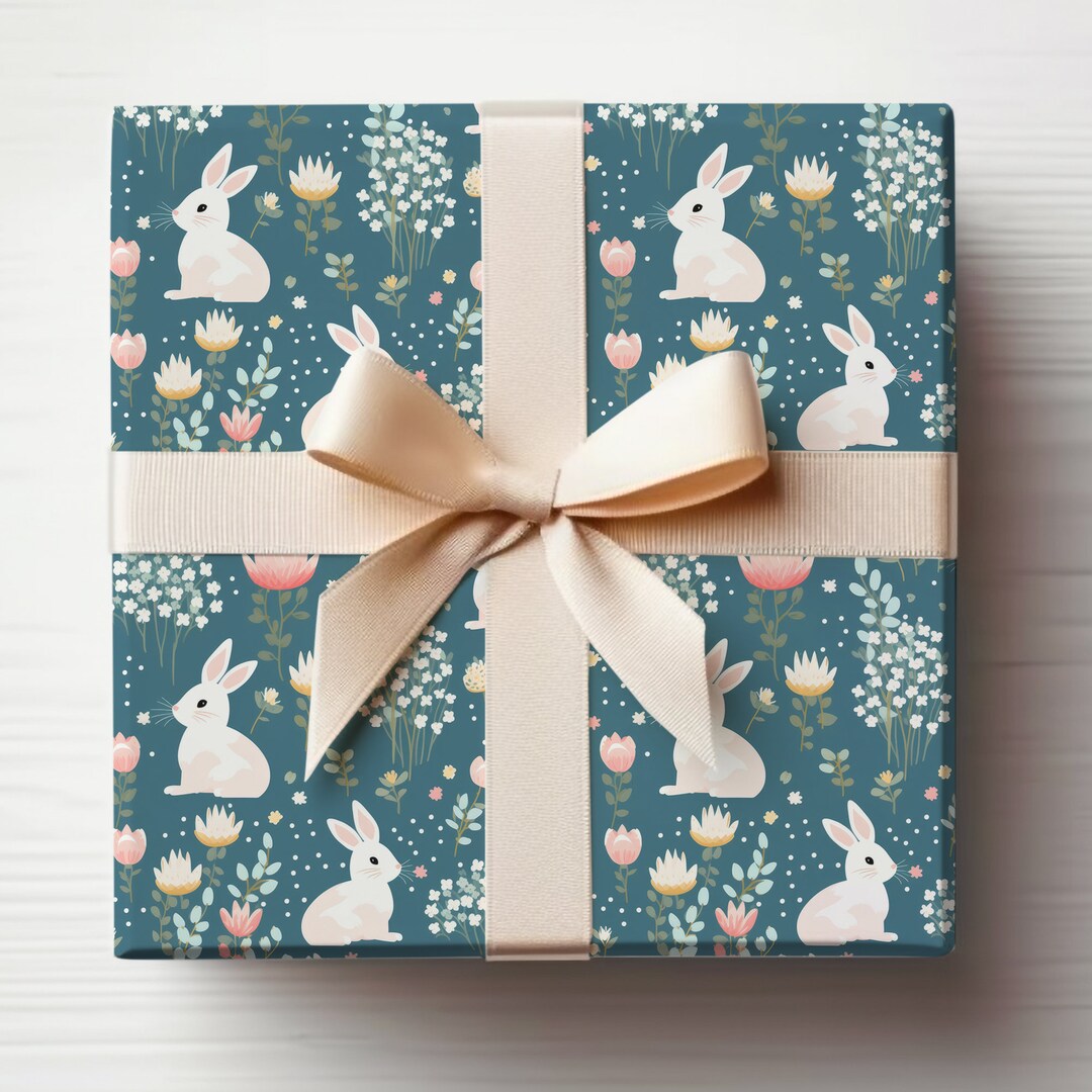 Blue Bunny Wrapping Paper Roll Blue Rabbit Gift Wrap Roll, Blue Rabbit ...