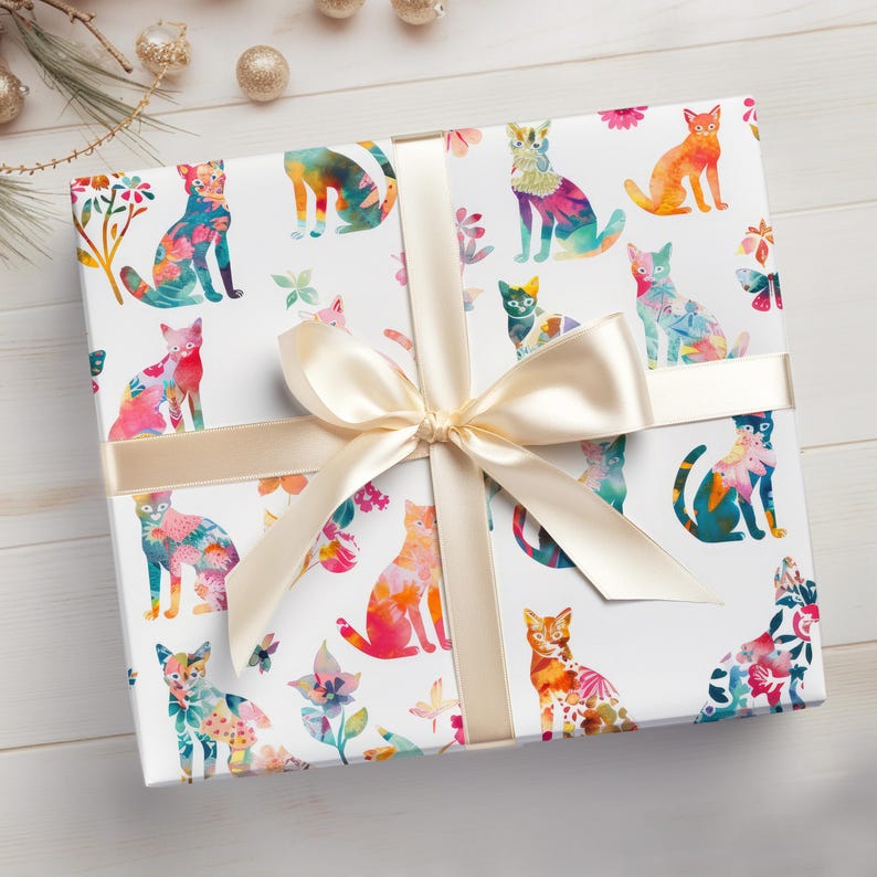 Neon Cats Gift Wrap Roll, Cats Wrapping Paper, Pink Cats Wrapping Paper ...