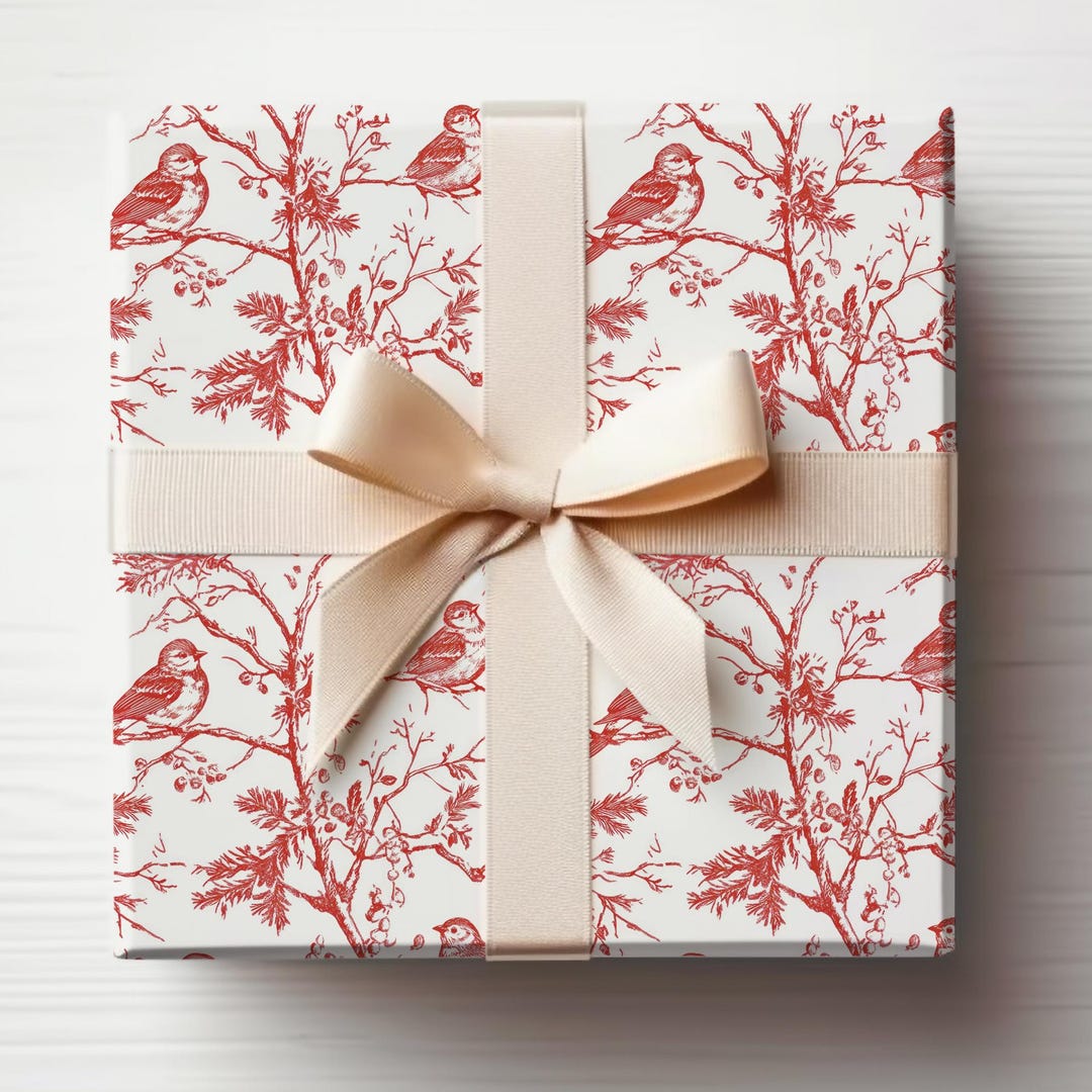 Red Chinoiserie Bird Wrapping Paper Vintage Chinoiserie Wrapping Paper ...