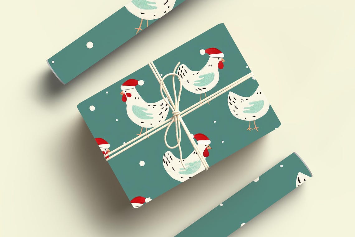 Christmas Chicken Wrapping Paper Cute Chickens Gift Wrap Roll, Funny ...