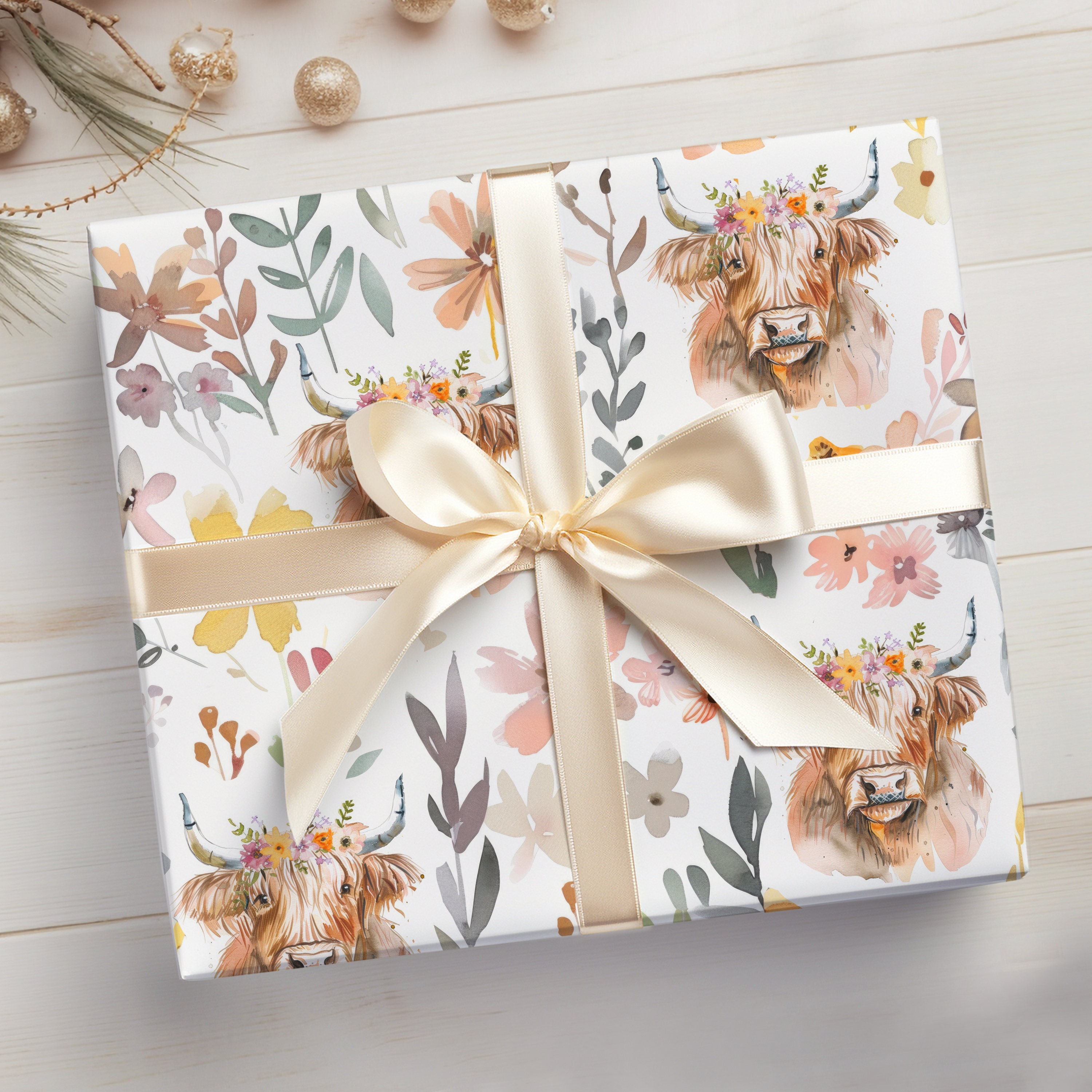 Highland Cow Wrapping Paper Roll, Cute Cow Gift Wrap, Farm Wrapping ...