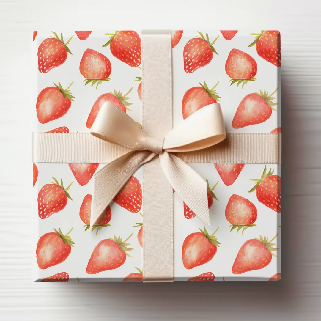 Watercolor Strawberry Wrapping Paper Roll Strawberries Cute Gift Wrap ...