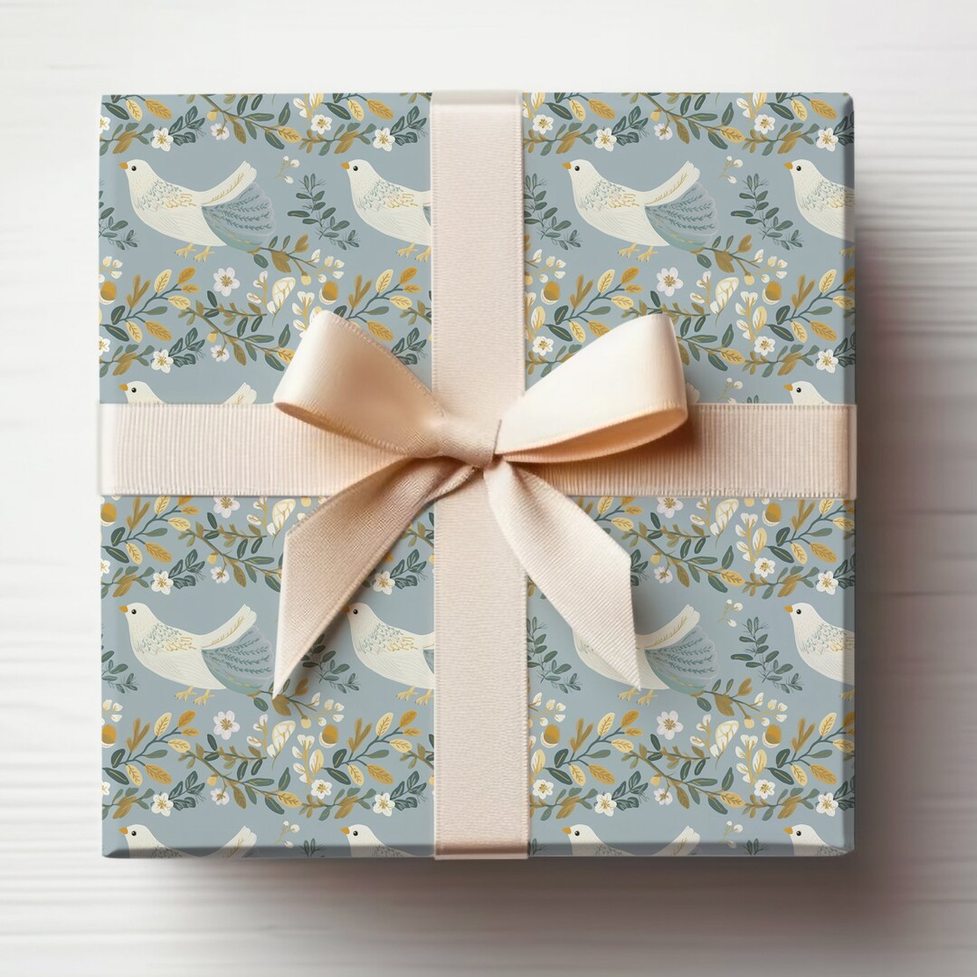 Dove Wrapping Paper Roll Cute Doves, Bird Wrapping Paper With Birds ...
