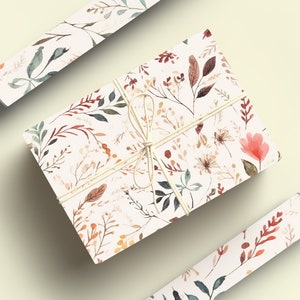 Boho Floral Wrapping Paper Boho Leaves Floral, Dainty Floral Gift ...
