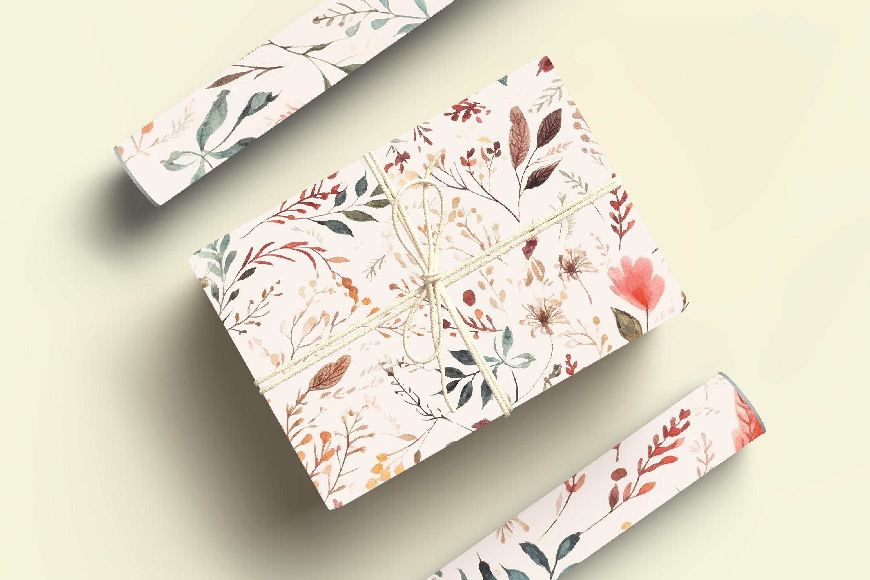 Boho Floral Wrapping Paper Boho Leaves Floral, Dainty Floral Gift ...
