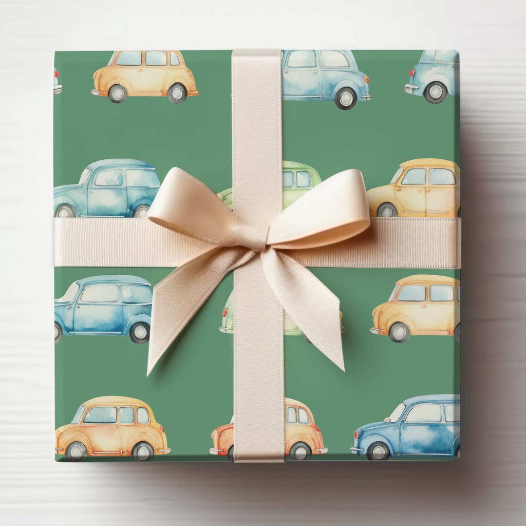 Green Cars Wrapping Paper Roll, Car Birthday Gift Wrap Roll, Cute Cars ...