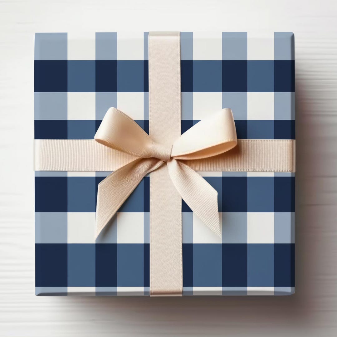Blue Gingham Wrapping Paper Navy Blue Gingham Gift Wrap Roll for Men ...