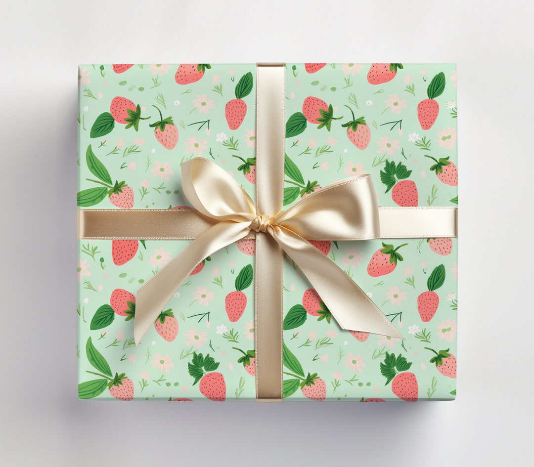 Cute Strawberry Wrapping Paper Roll Strawberries Wrapping Paper, Mint ...