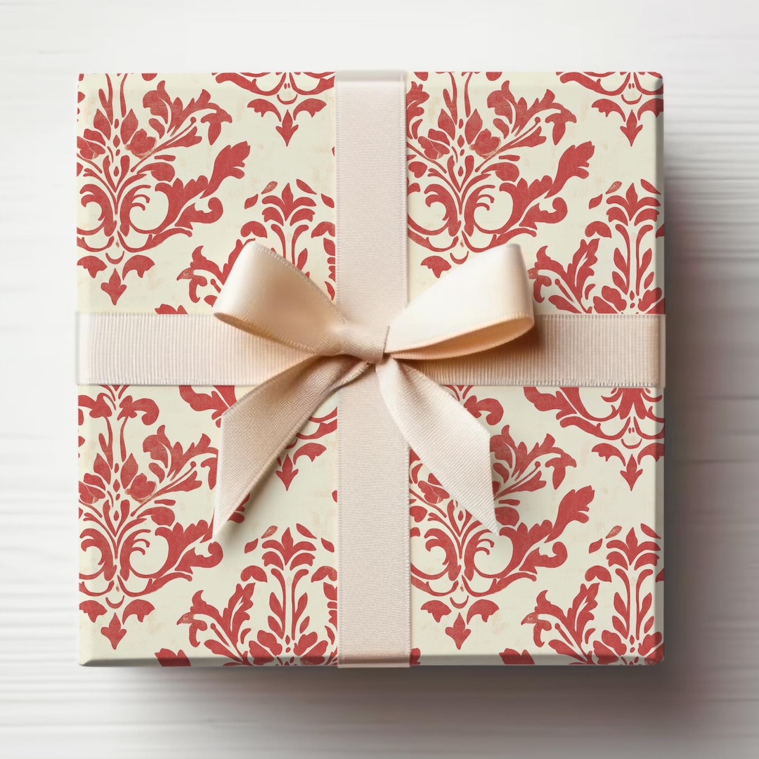 Red Damask Wrapping Paper Roll Christmas Damask Wrapping Paper Gloss ...