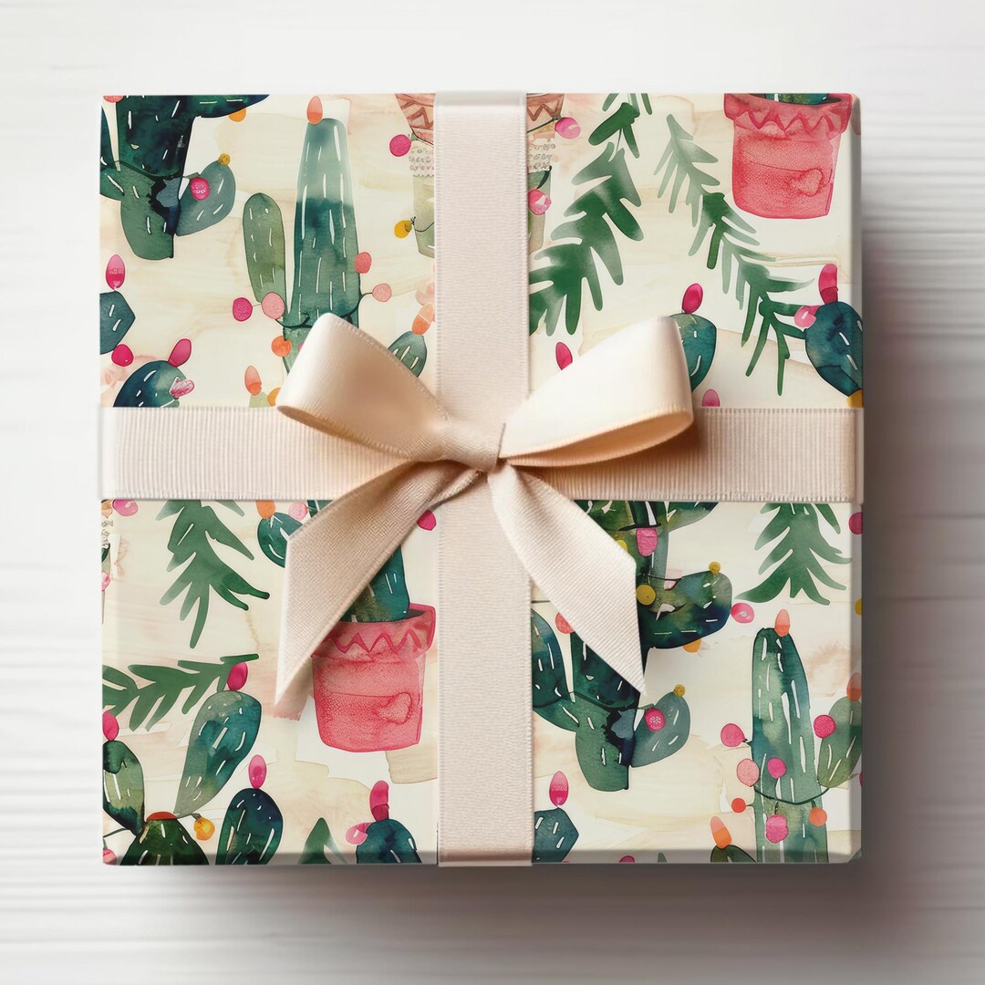 Modern Christmas Gift Wrap Cactus Christmas Wrapping Paper Southwest ...