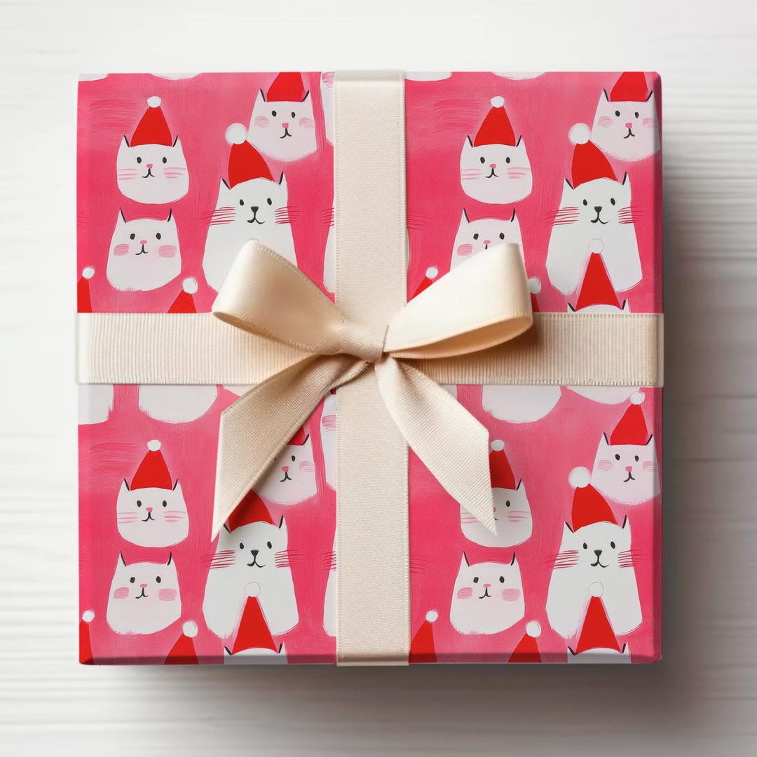 Kitten Wrapping Paper Roll Christmas Cats Wrapping Paper Pink Cats Gift ...