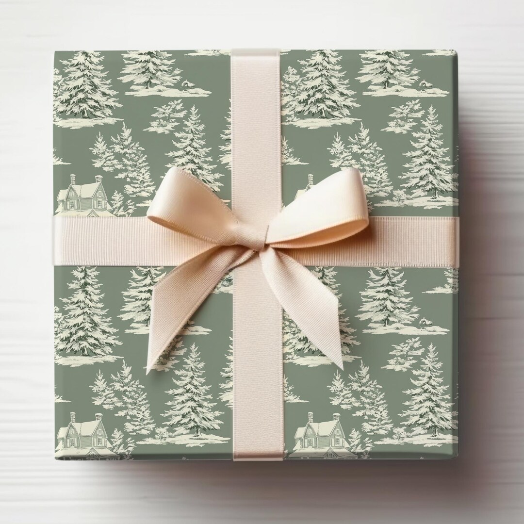 Sage Green Toile Vintage Wrapping Paper Roll Winter Toile, Green ...