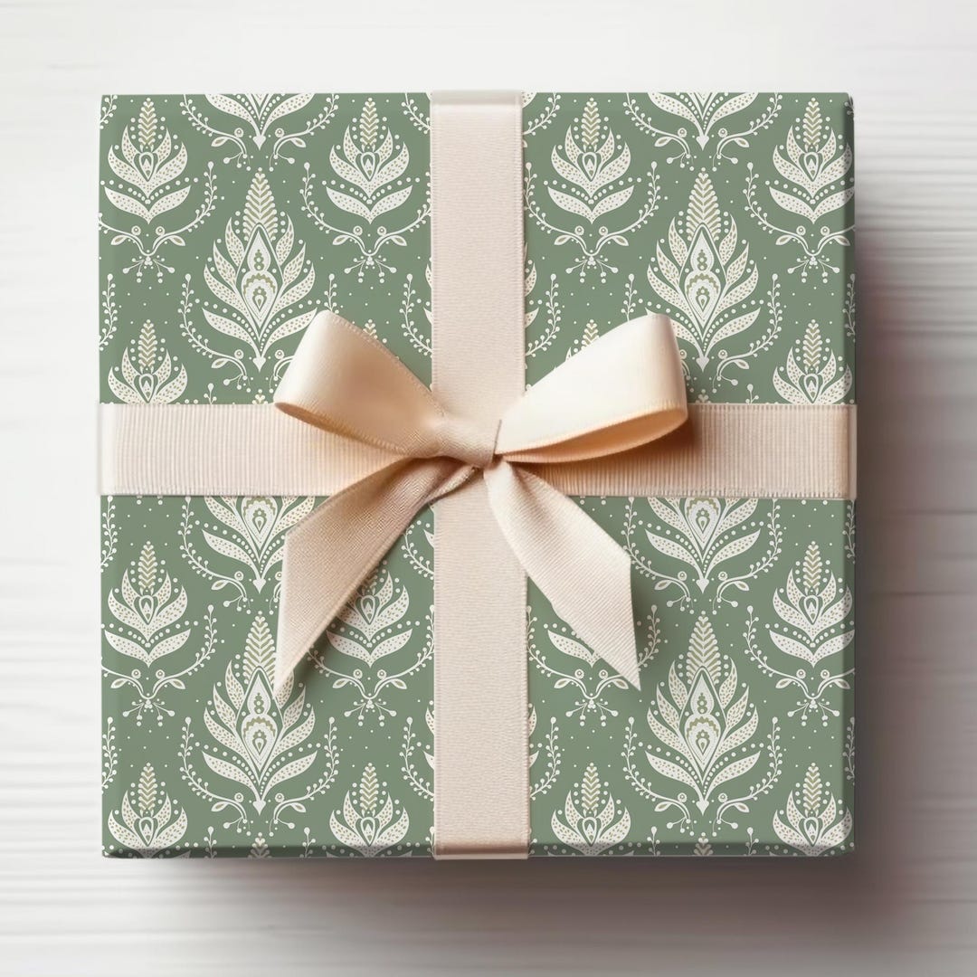 Sage Green Wrapping Paper Art Deco Damask Wrapping Paper Roll Sage ...