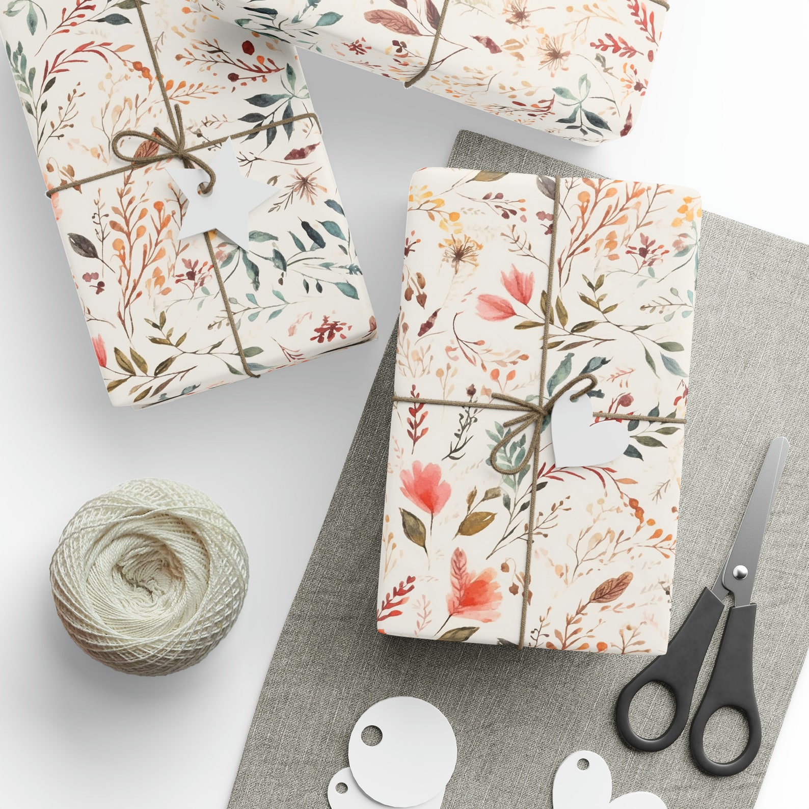 Boho Floral Wrapping Paper Boho Leaves Floral, Dainty Floral Gift ...