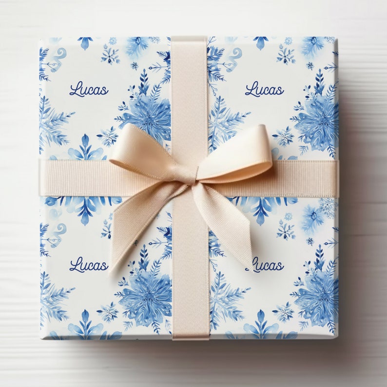 Name Wrapping Paper, Christmas Wrapping Paper With Name Boy, Snowflake ...