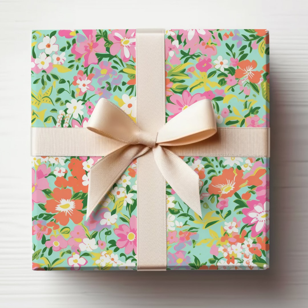 Girly Gift Wrap Roll, Baby Shower Wrapping Paper Vintage Floral Print ...