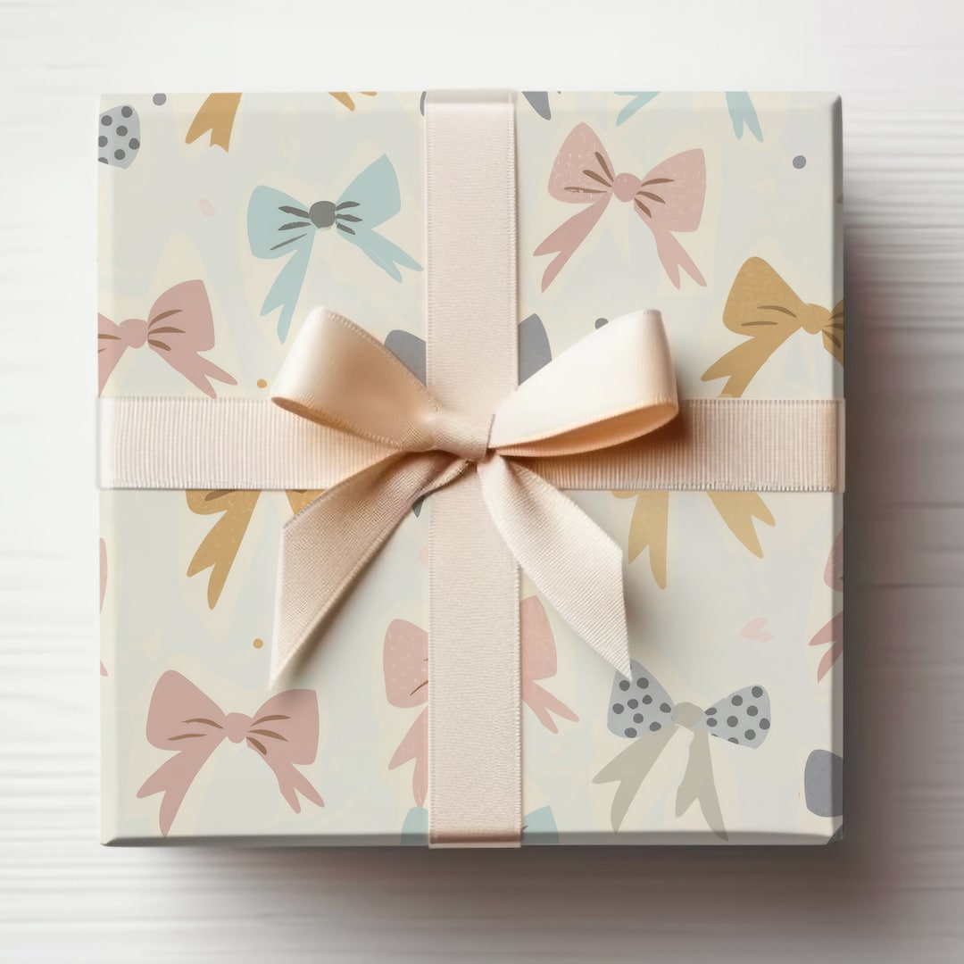 Girl Baby Shower Wrapping Paper, Cute Bows Wrapping Paper, Girly ...