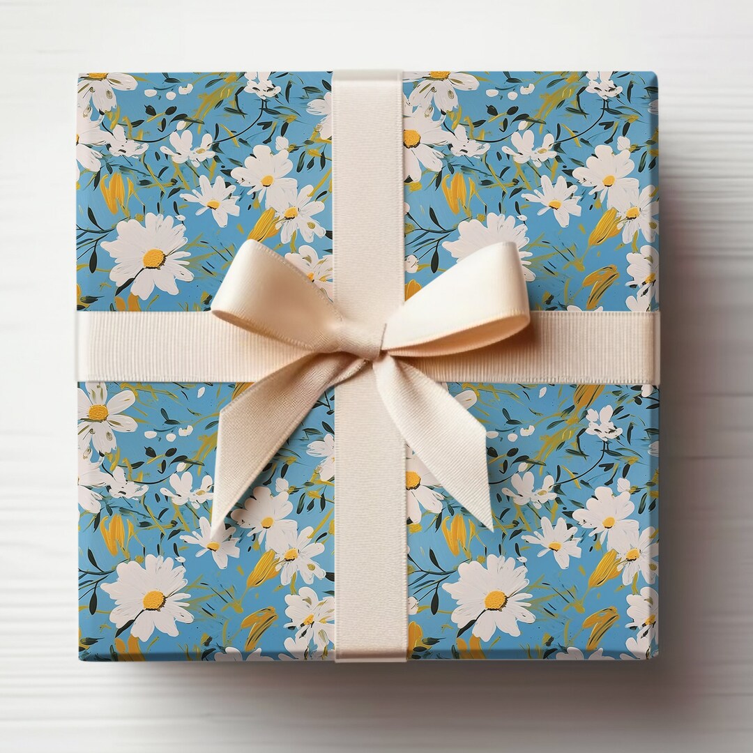 Daisy Wrapping Paper Daisy Design, Blue and White Daisies Wrapping ...