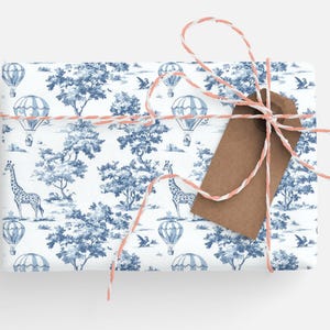 Blue Toile Wrapping Paper Circus Wrapping Paper Roll Baby Boy Gift ...