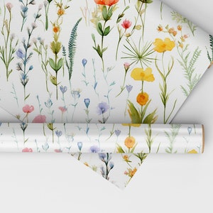 Botanical Wrapping Paper Roll Botanical Watercolor Wildflowers Wrapping ...