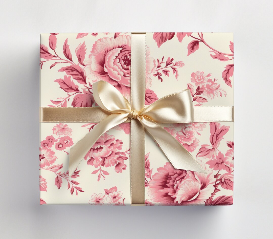 Pink Chinoiserie Wrapping Paper Roll Pink Vintage Floral Gift Wrap Pink ...