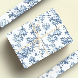 Blue Toile Wrapping Paper Circus Wrapping Paper Roll Baby Boy Gift ...