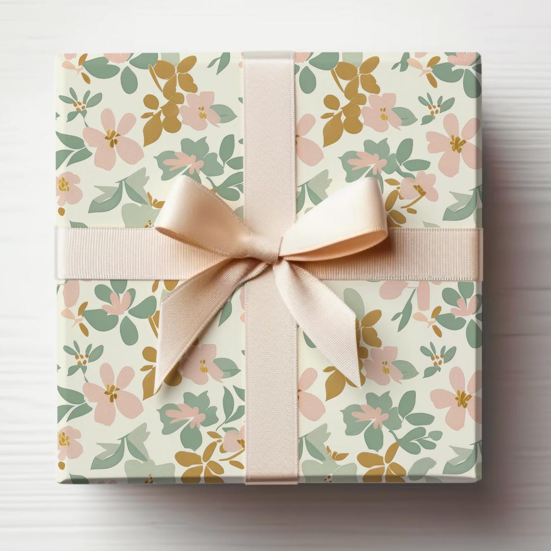 Pink and Gold Wrapping Paper Pastel Floral Wrapping Paper Baby Girl ...
