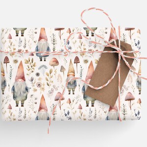 Watercolor Gnome Wrapping Paper, Cute Gnome Gift Wrap Roll, Boho Gnome ...