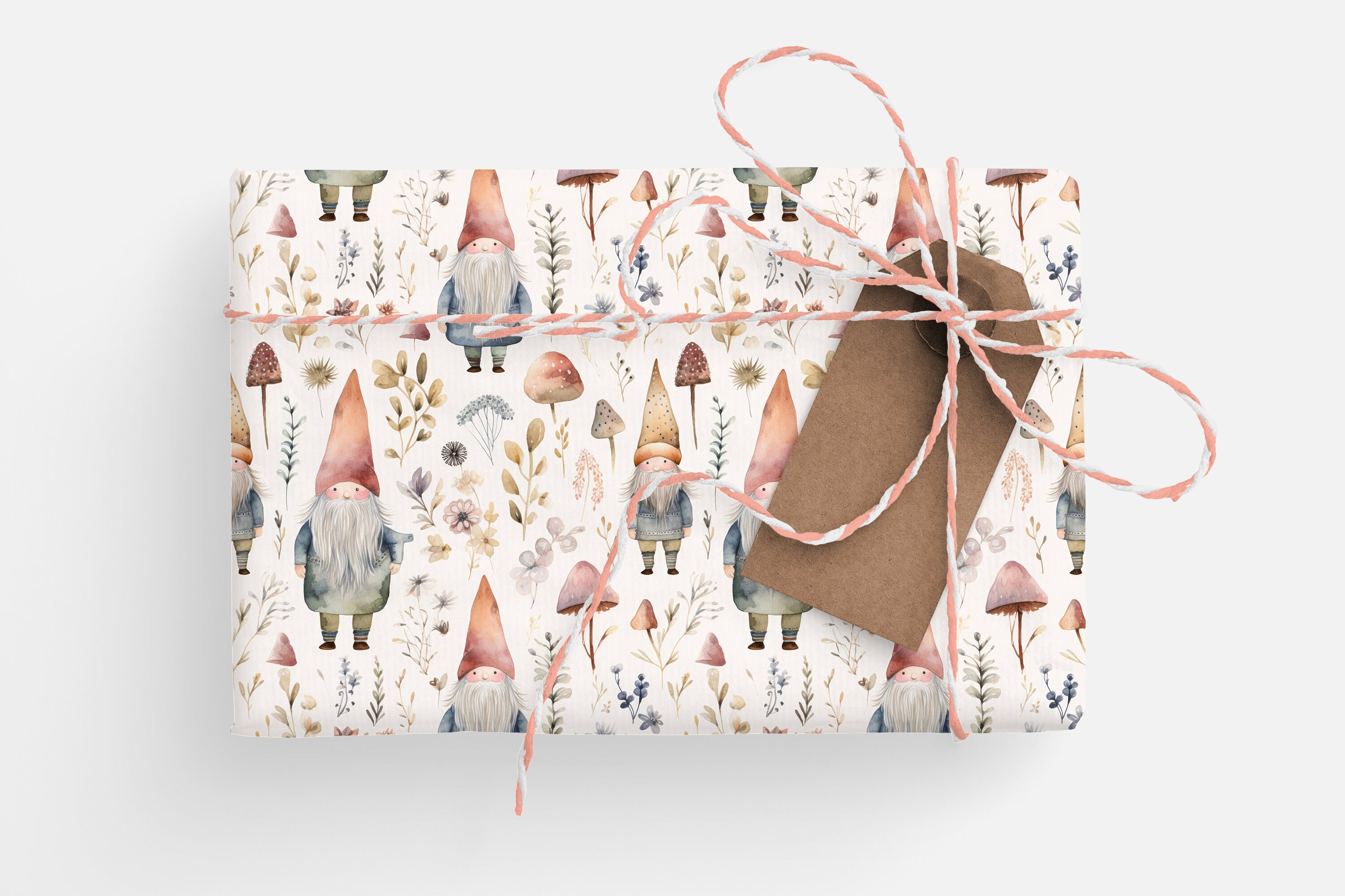 Watercolor Gnome Wrapping Paper, Cute Gnome Gift Wrap Roll, Boho Gnome ...
