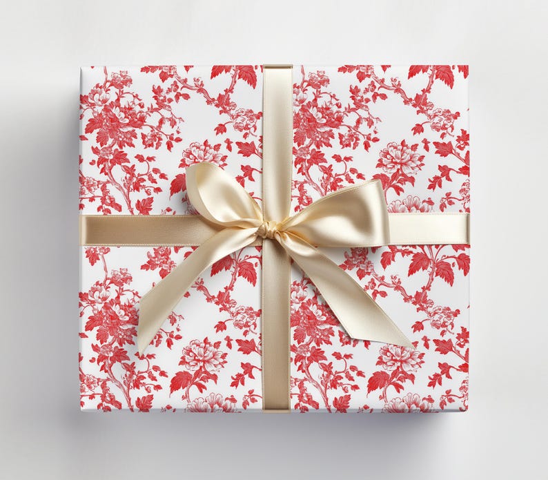 Red Chinoiserie Wrapping Paper Roll Red Toile Christmas Toile Wrapping ...