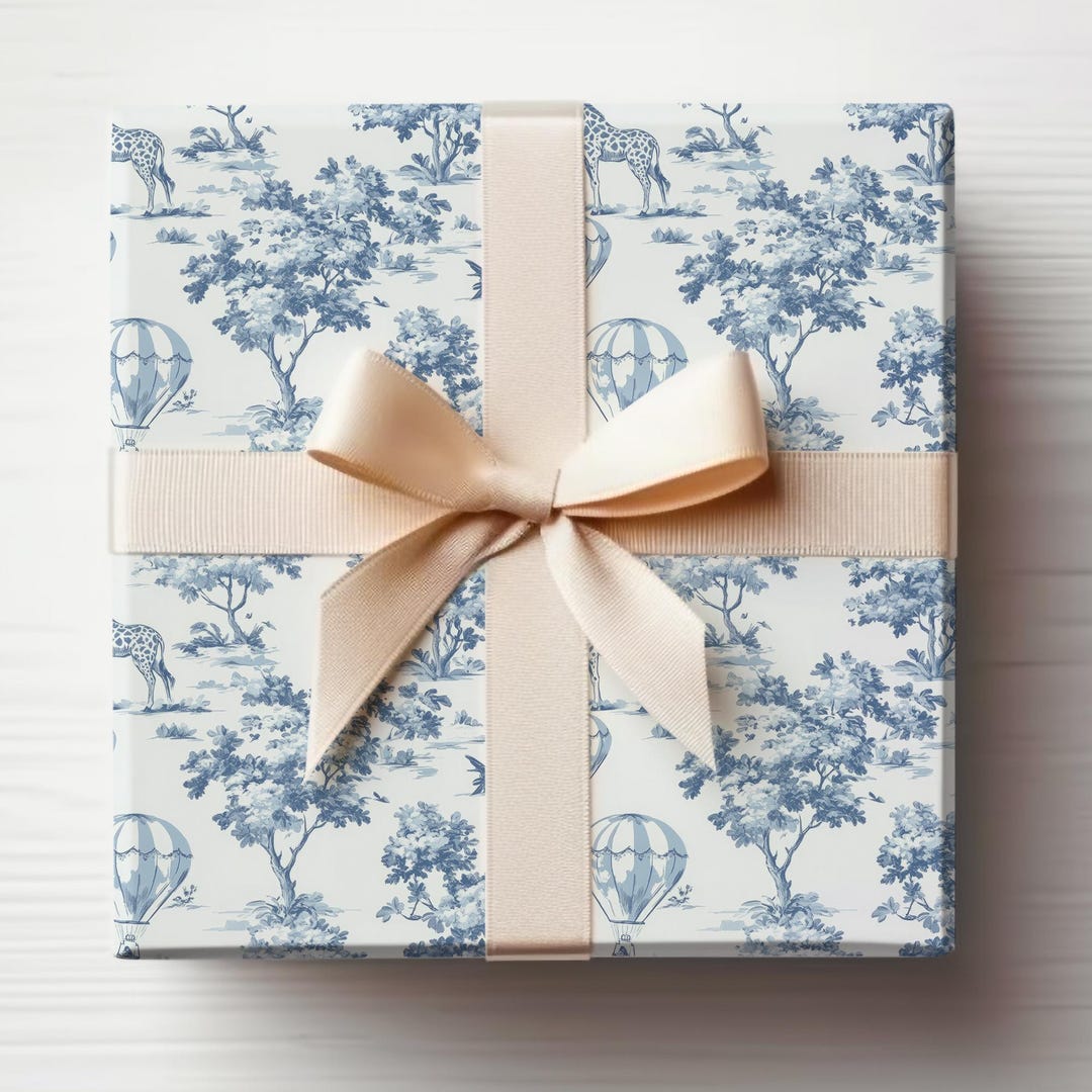 Blue Toile Wrapping Paper Circus Wrapping Paper Roll Baby Boy Gift ...