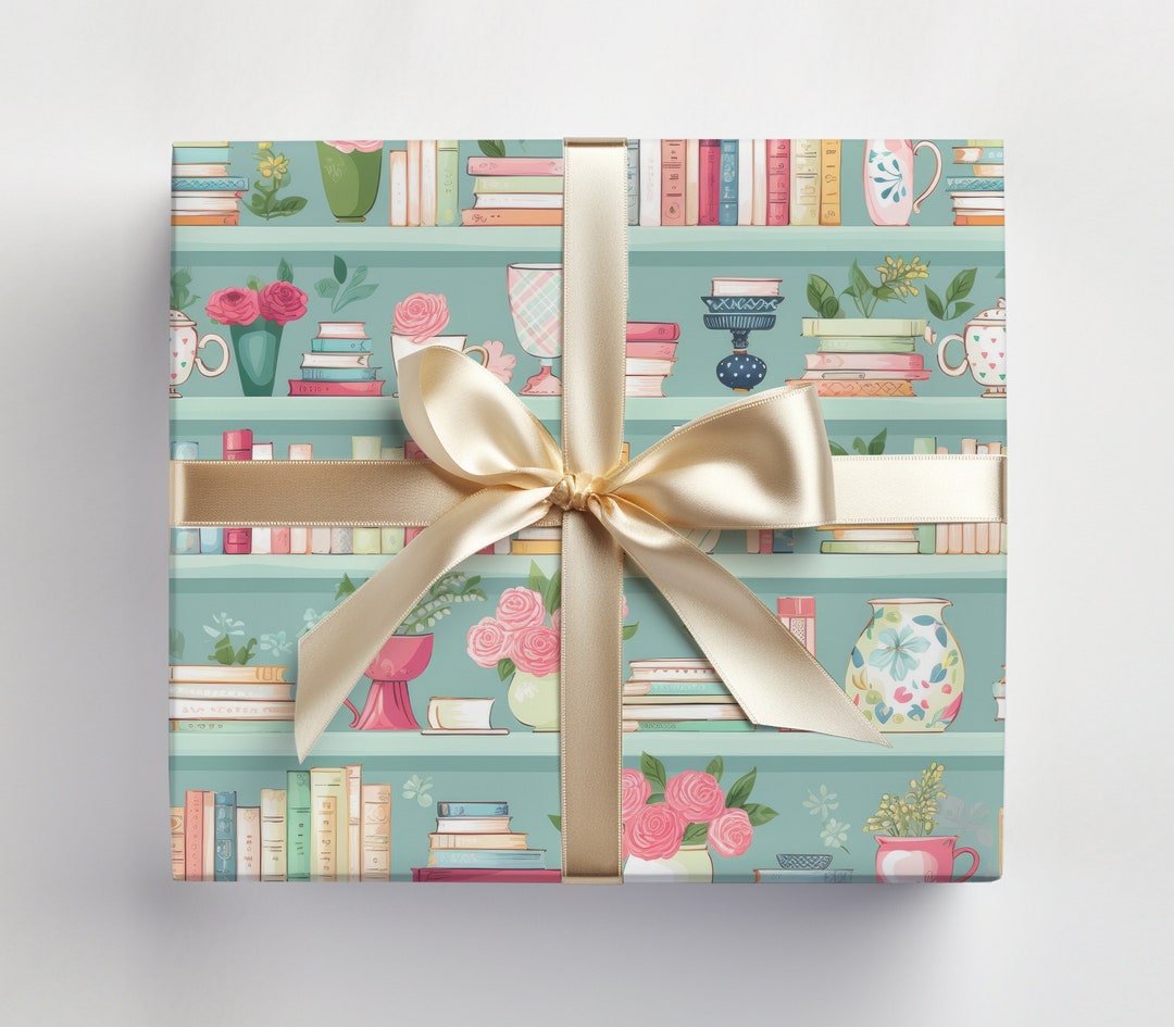 Cute Books Wrapping Paper Roll Books Gift Wrap Roll, Teal Books ...