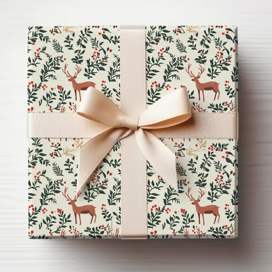 Woodsy Wrapping Paper Deer Gift Wrap Roll Forest Wrapping Paper, Modern ...