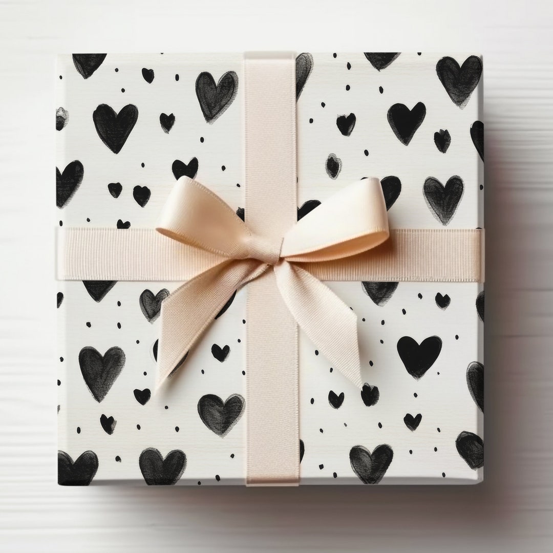 Black Heart Wrapping Paper Black Hearts Wrapping Paper Roll Gothic ...