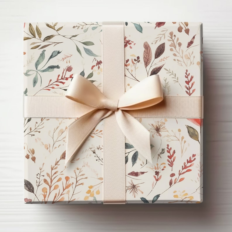 Boho Floral Wrapping Paper Boho Leaves Floral, Dainty Floral Gift ...