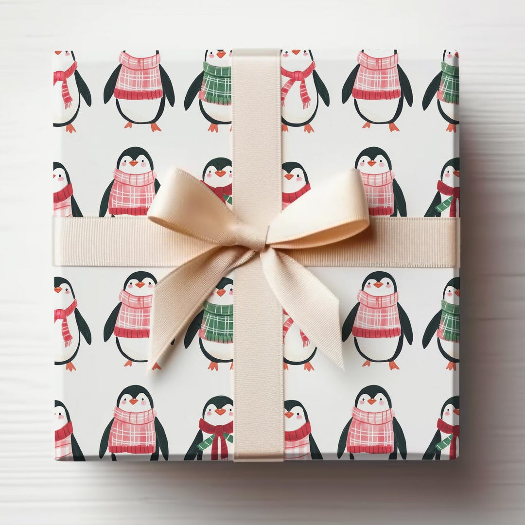 Cute Christmas Penguins Wrapping Paper Roll Xmas Penguin Gift Wrapping ...