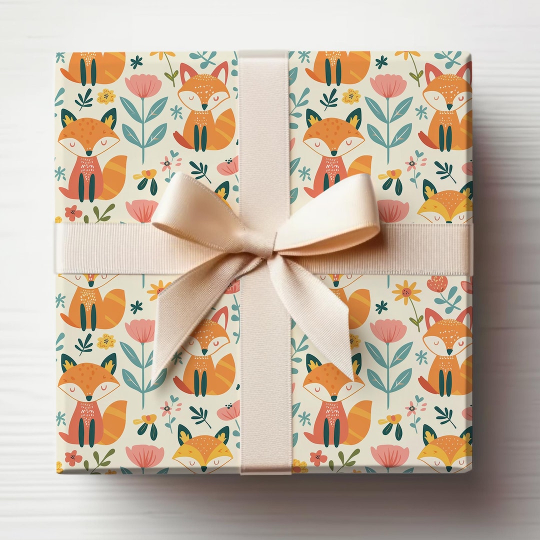 Cute Orange Fox Wrapping Paper Roll Fox Baby Shower Gift Wrap Roll - Etsy