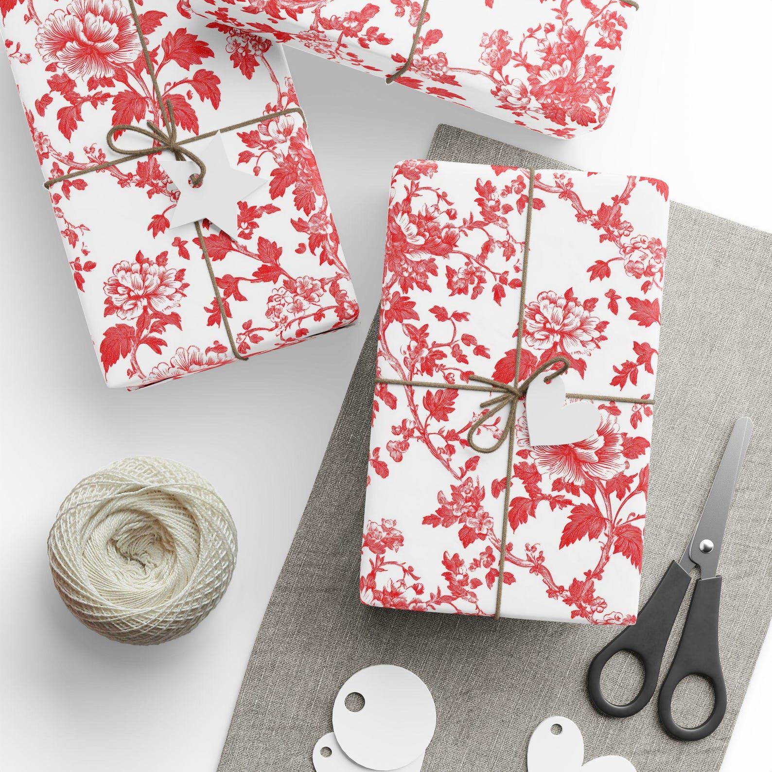 Red Chinoiserie Wrapping Paper Roll Red Toile Christmas Toile Wrapping ...