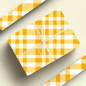 Yellow Gingham Wrapping Paper Roll, Simple Bright Yellow Plaid Gift ...